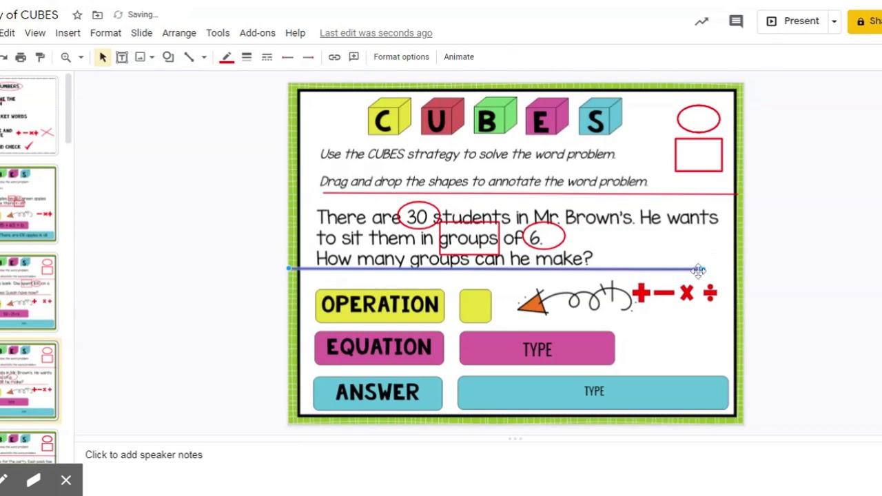 CUBES Math Strategy for Word Problems