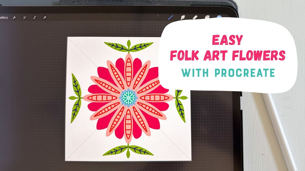 Drawing Simple Folk Art Flowers using Procreate Drawing Guides