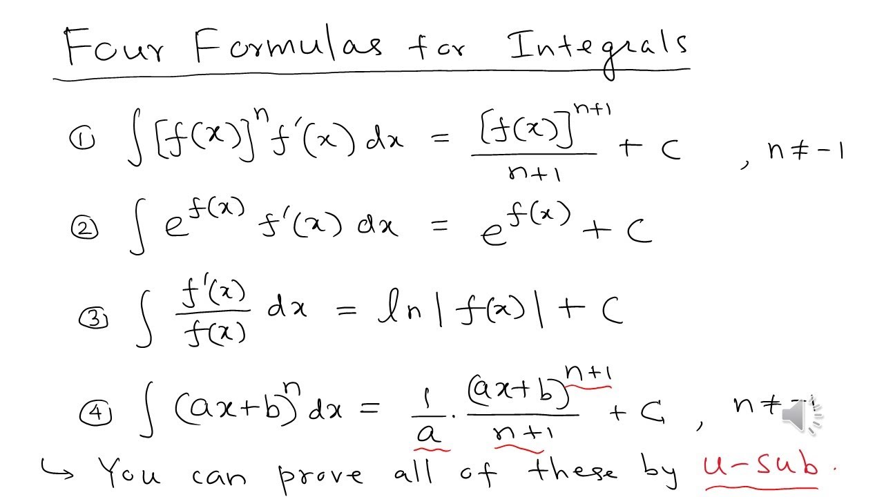 Four-Formulas Method for Integrals | Shortcut for U-Sub | 8 Practice  Problems | Calculus 1 - Review