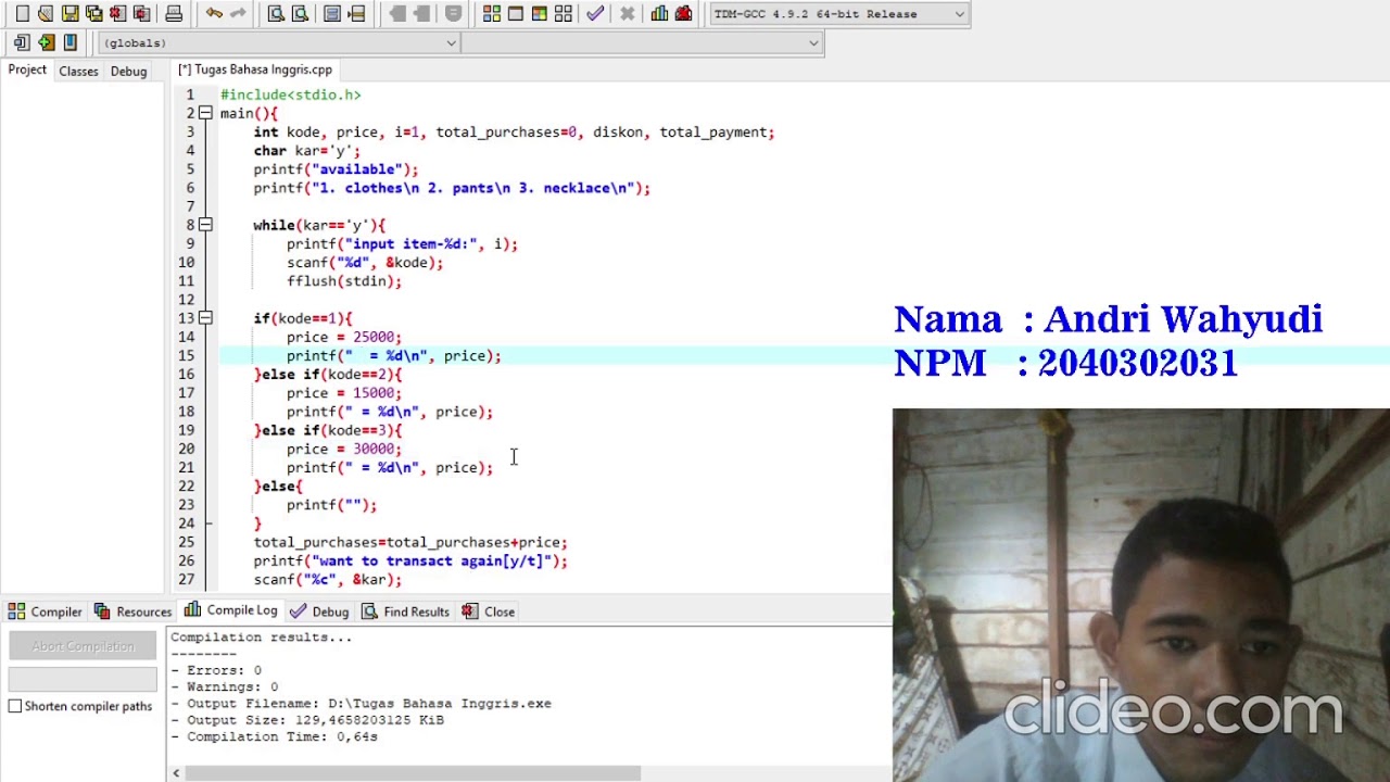 How to program a simple cashier using the C programing language