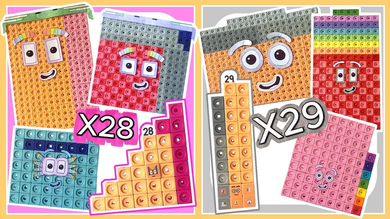 Numberblocks Twenty Eight And Twenty Nine Times Table | Mathlink Cubes Multiplications X28 X29