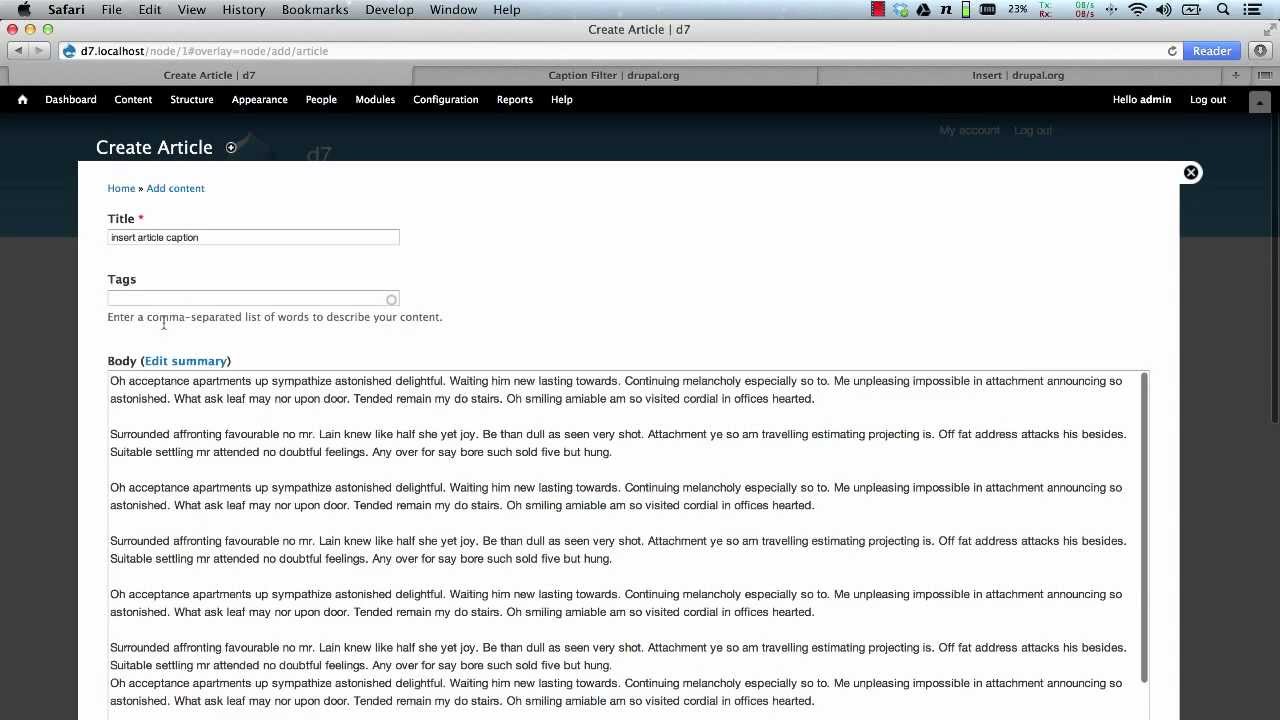Using Caption Filter Module In Drupal 7