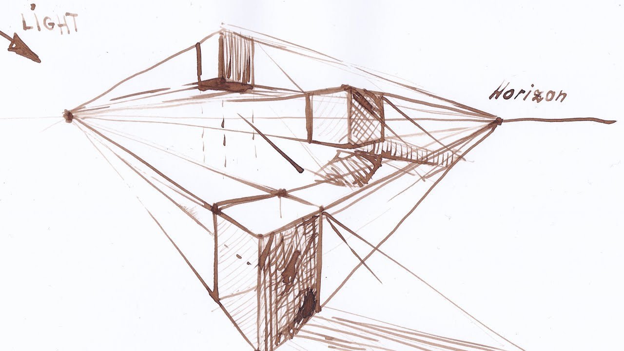 First step to drawing.  How to draw a cube (parallelepiped) in perspective