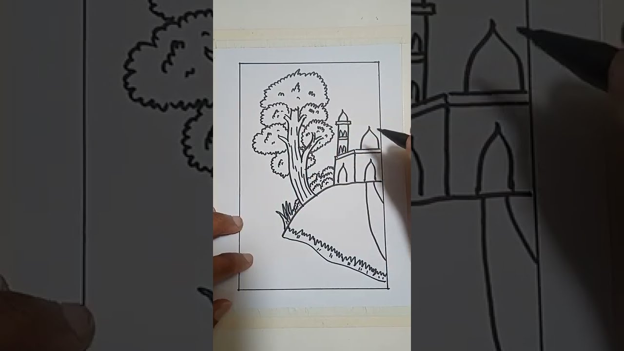 cara menggambar pemandangan masjid#short