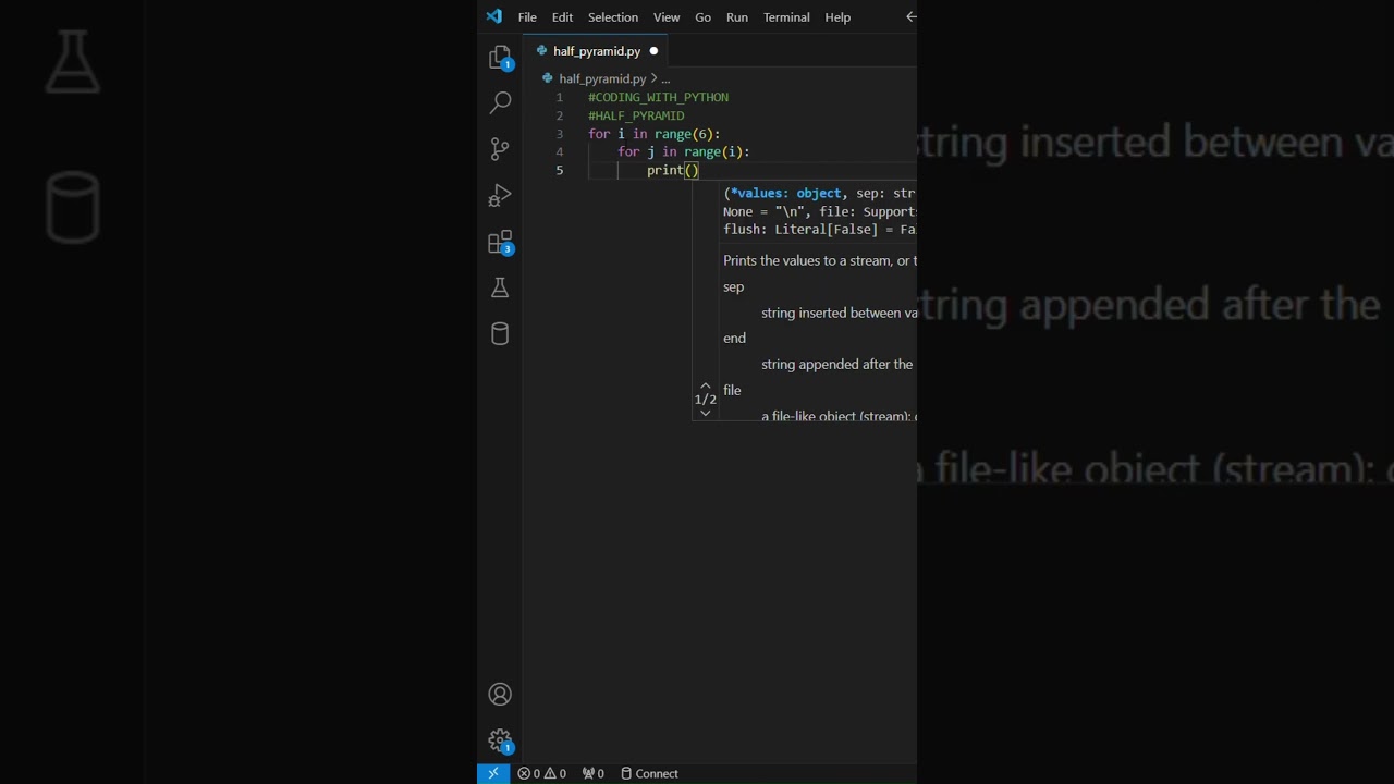 HALF PYRAMID  PYTHON #shorts  #coding #clanguage #python #tutorial #programming  #webdevelopment