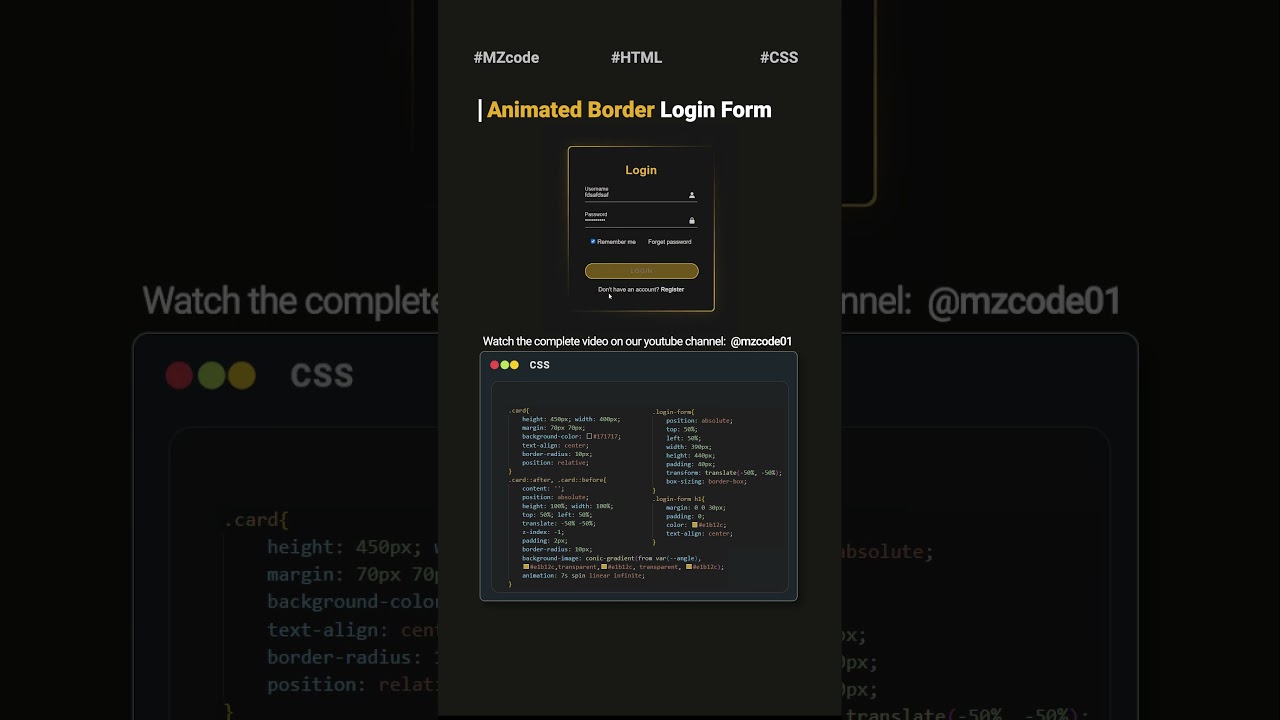 Animated Border Login Form 🌟 | Pure HTML/CSS Tutorial | mzcode01 #css #shorts #coding #webdesign
