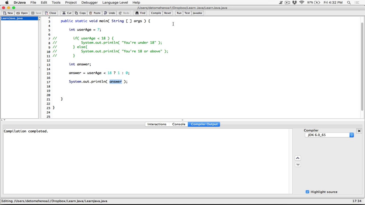 97. The conditional operator / ternary operator - Learn Java