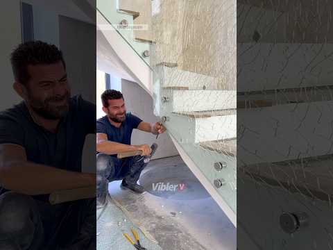 Cracked Glass Stair Railing: Amazing Design Work #shorts