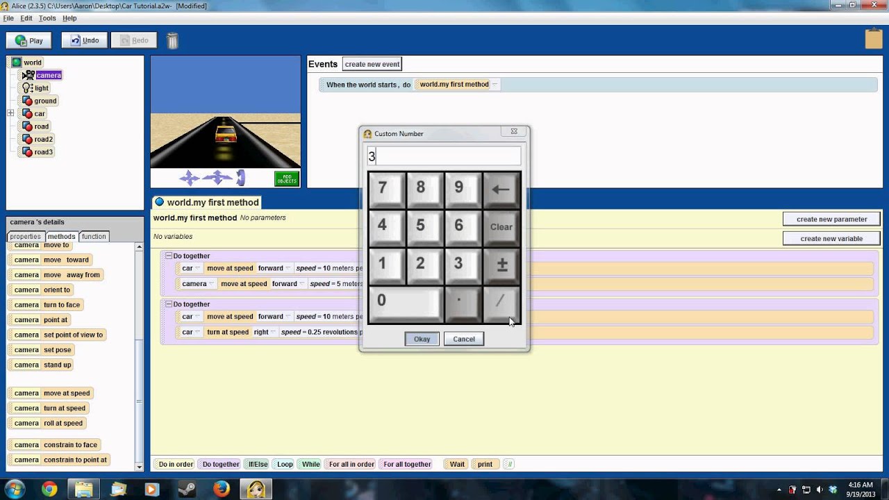 Alice Basic Camera Tutorial part2 : Car tutorial