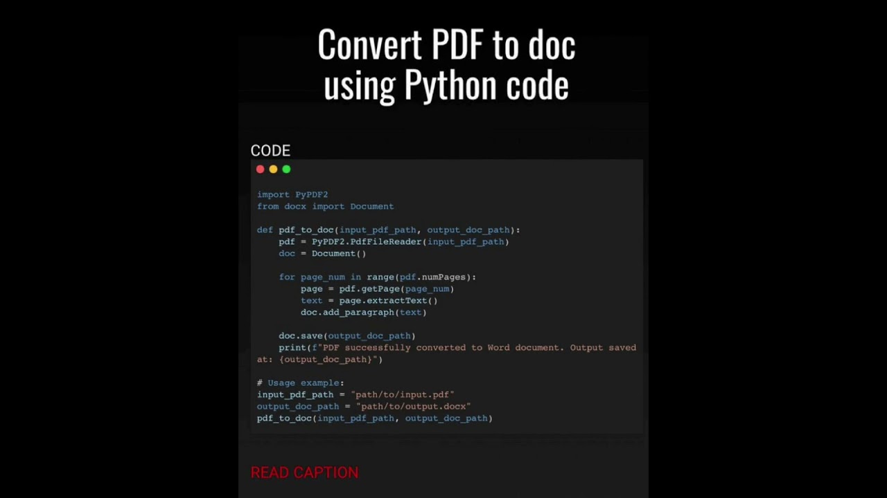 Convert PDF to doc using Python code #coding #artificialintelligence #pythonprogramming #phython