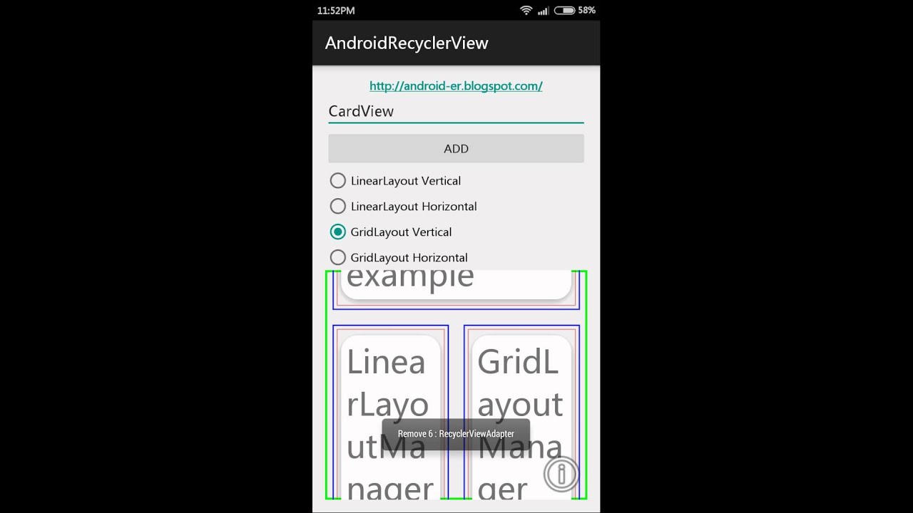 Android example using RecyclerView with CardView