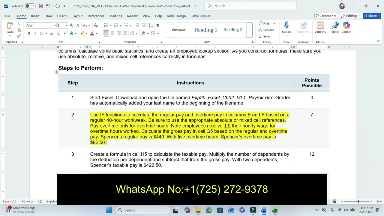 Exp25_Excel_Ch02_ML1 - Katherine's Coffee Shop Weekly Payroll Instructions.docx | Excel Ch02 ML1