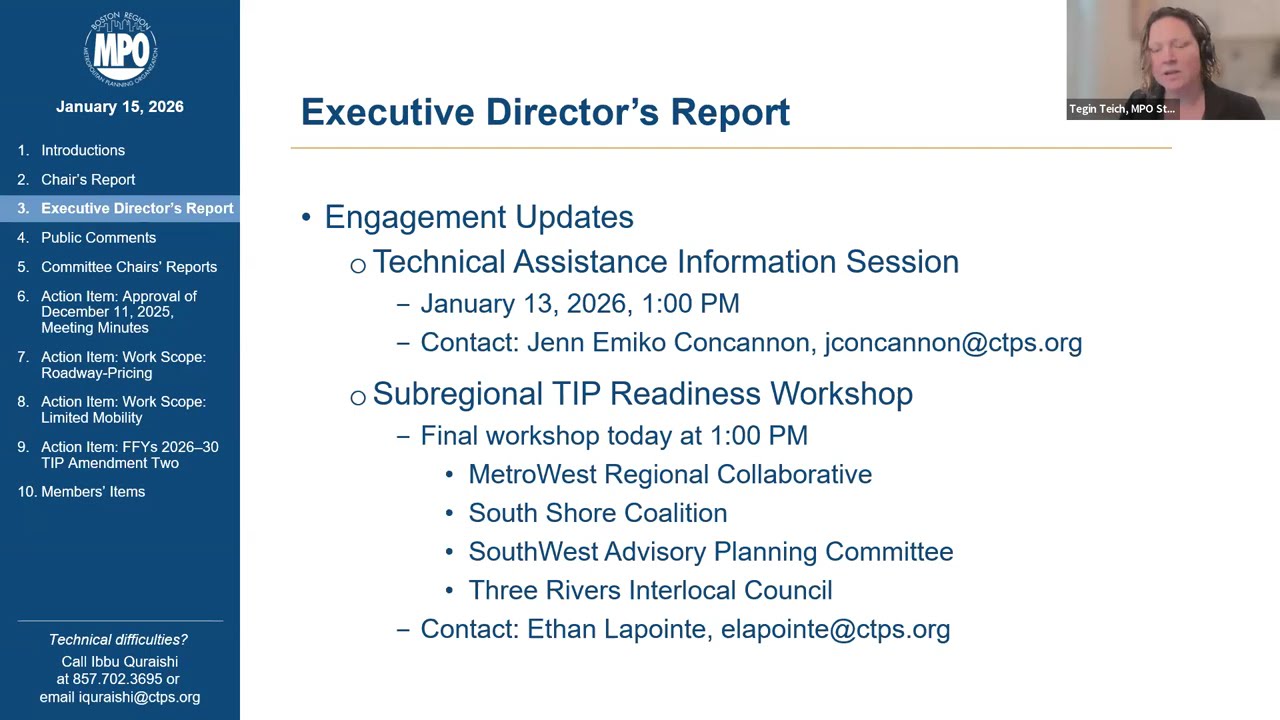 Boston Region MPO Board Meeting: January 15, 2026