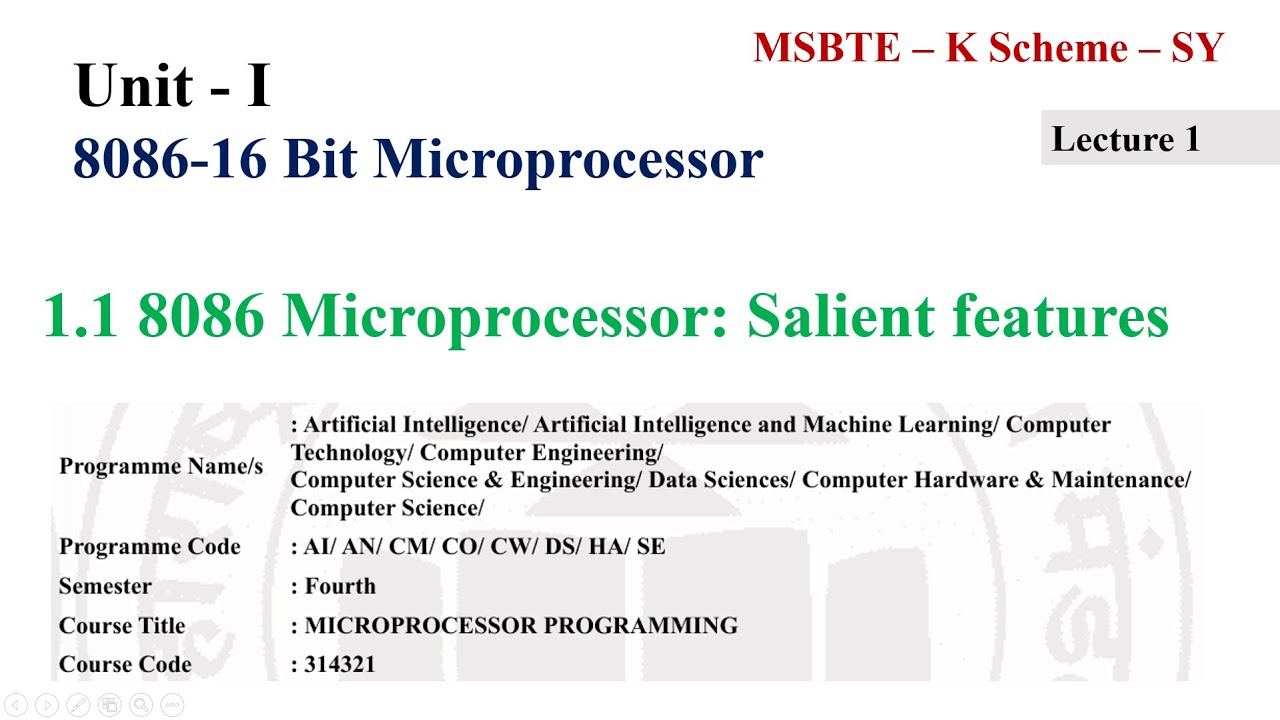 Unit 1 8086 - 16 Bit Microprocessor - Salient Features | MSBTE K-Scheme SY  |314321| ALU FOUNDATION