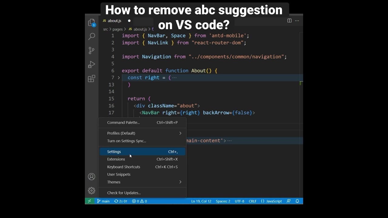 How to remove abc suggestion on VS code?