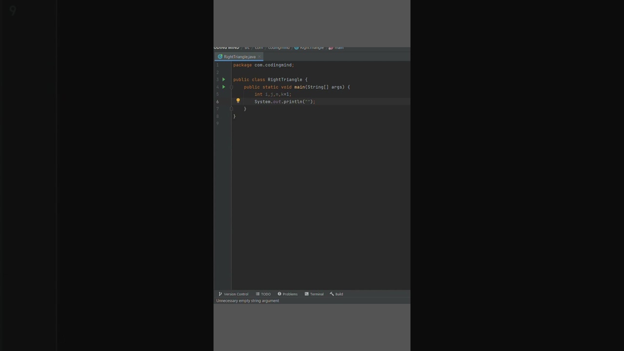 Print A Right Angle Triangle Pattern with Number Increased by 1 in JAVA
