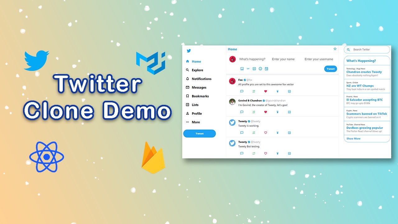 Twitter Clone using React & Firebase | React projects | React Firebase projects for beginners