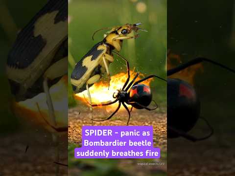 SPIDER - panic as Bombardier beetle suddenly breathes fire😱 #bombardier #spider