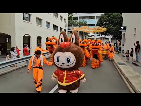 2025 CNY performance feat. Labubu macot : 8 lions,  high poles, acrobatics and dragon dance
