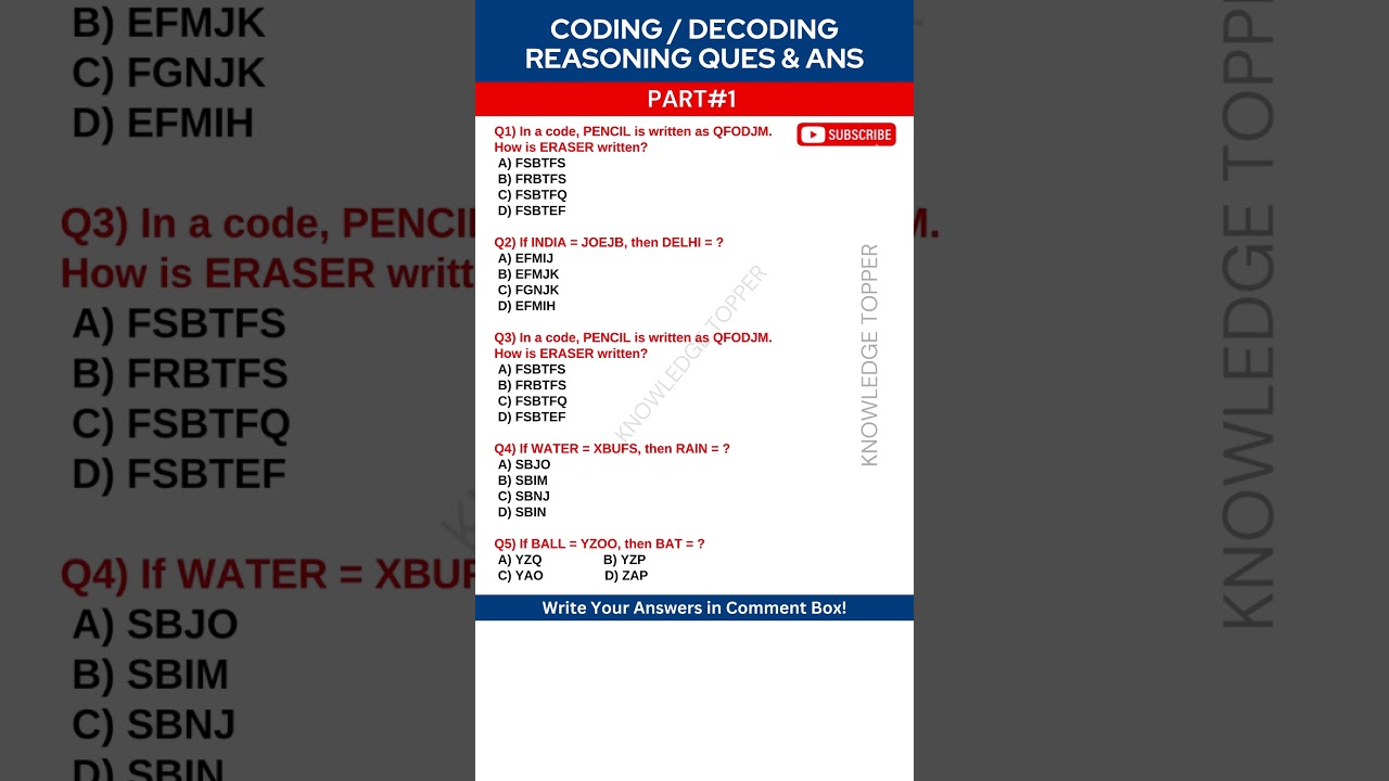 Coding Decoding Reasoning Tricks | Coding Decoding Questions and Answers Test Preparation