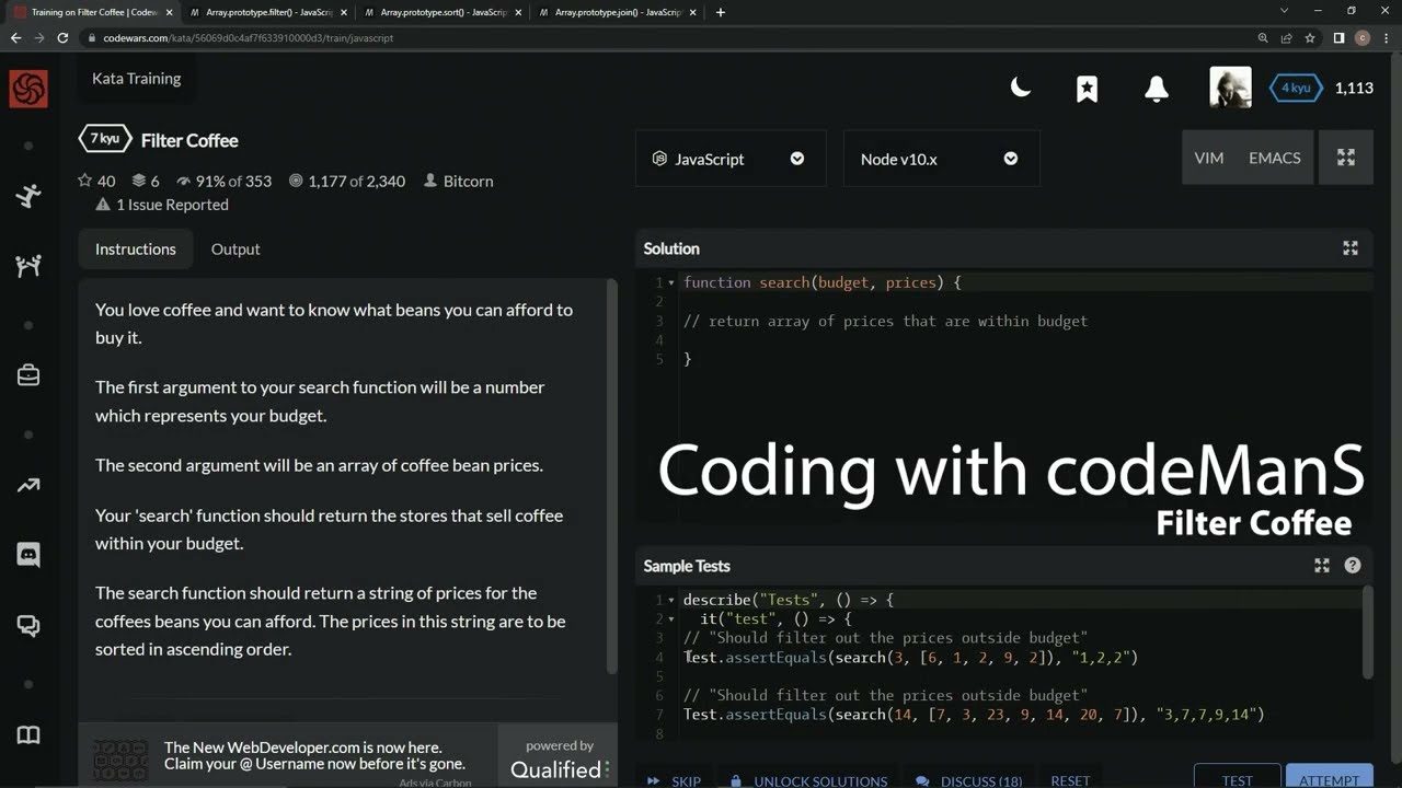 Codewars 7 kyu Filter Coffee Javascript
