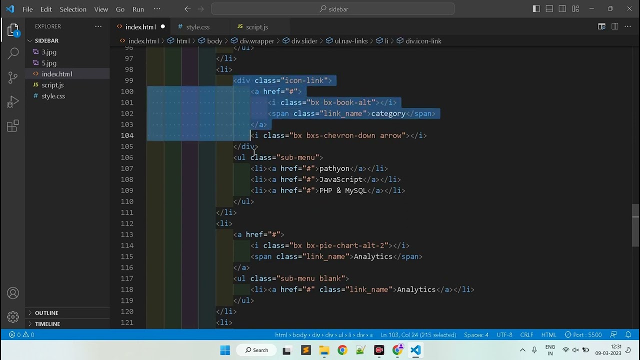 Sidebar with dropdown menu tutorial using html css and javaScript[with source code]