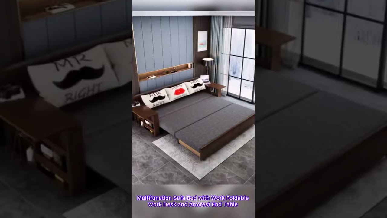 Multifunction Sofa Bed with  Foldable Work Desk and Armrest End Table