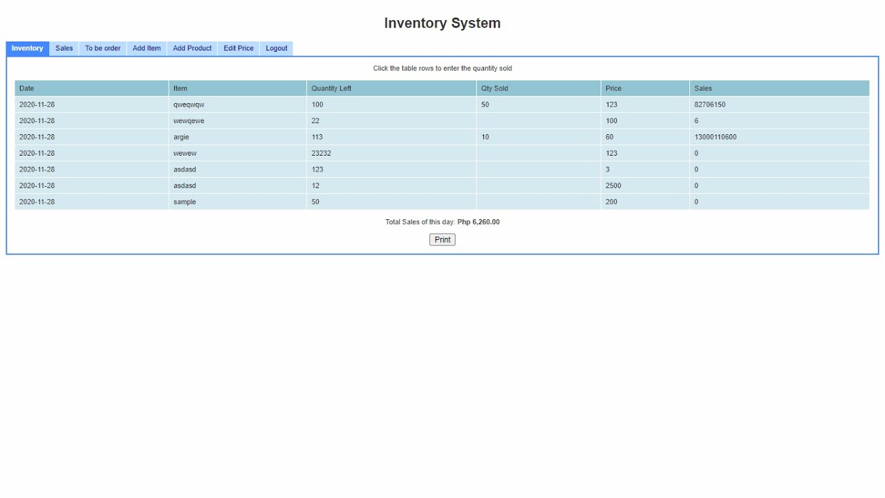 Simple Inventory System in PHP/MySQLi for Beginners Demo