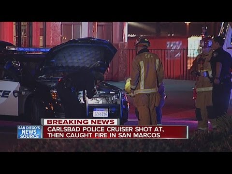 Carlsbad police cruiser shot at, catches fire during chase