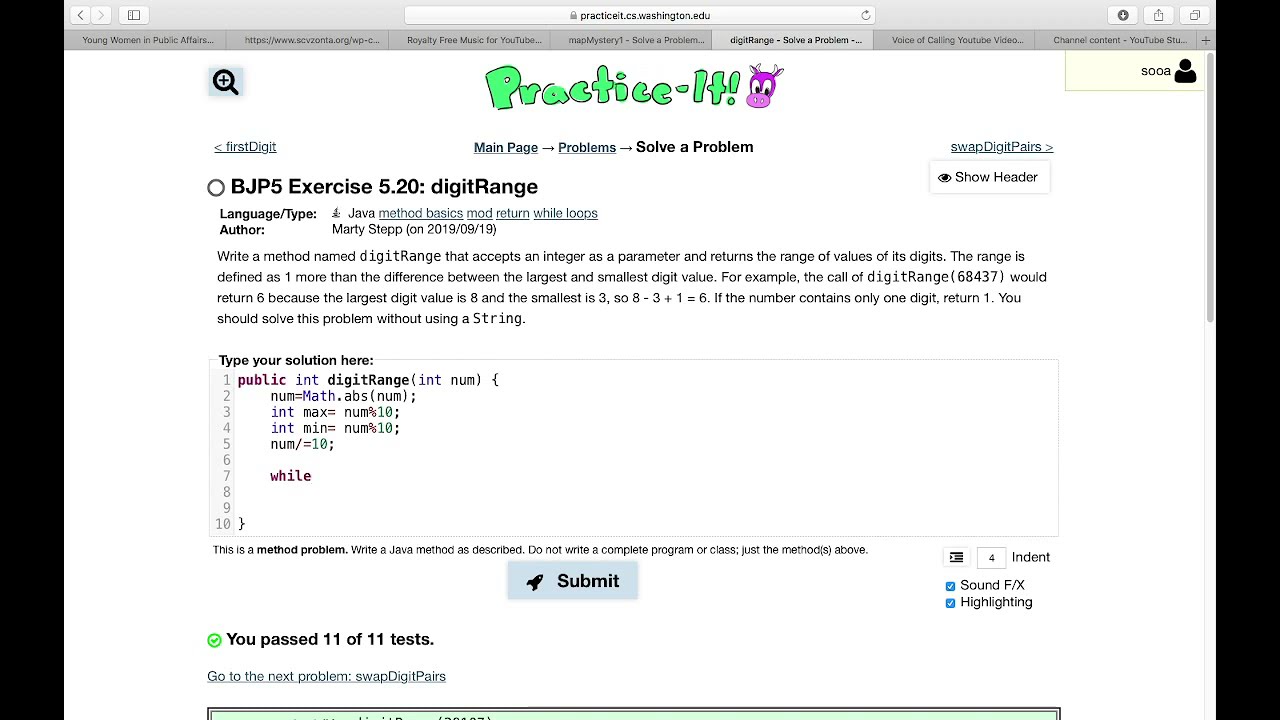 Exercise 5.20 (digitRange) Java Tutorial || Practice-It
