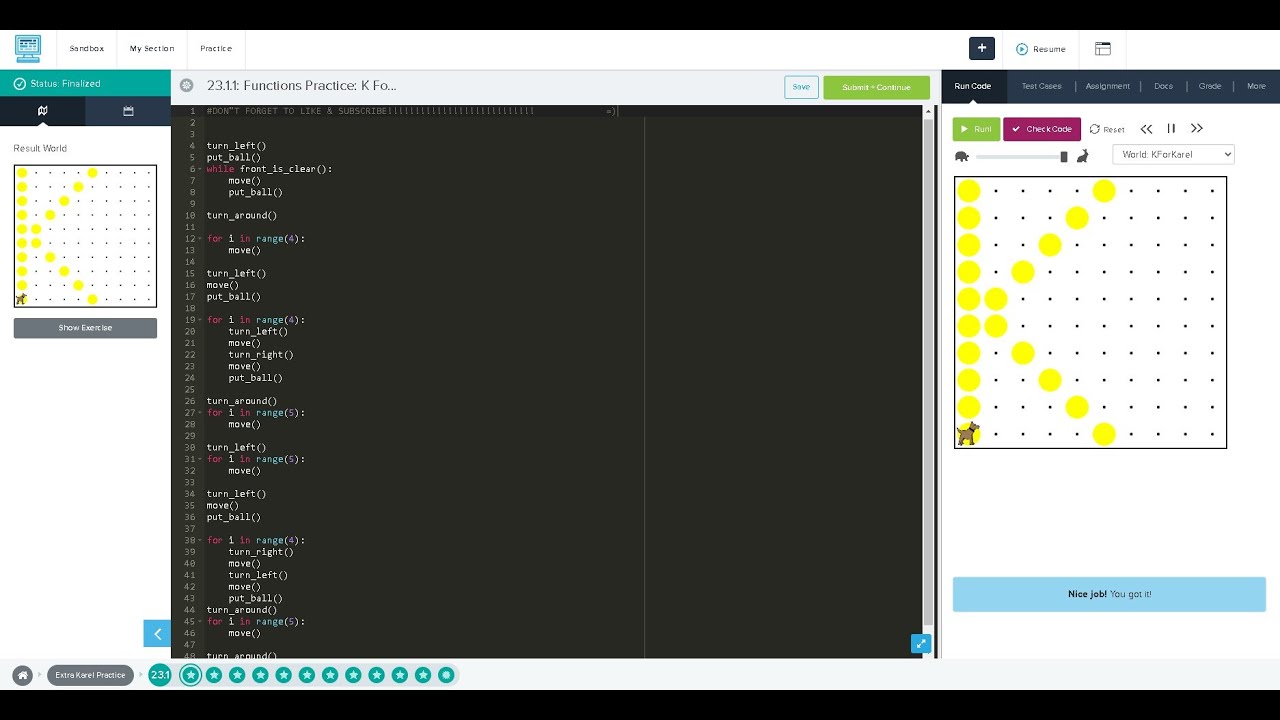 23.1.1: Functions Practice: K For Karel codehs python