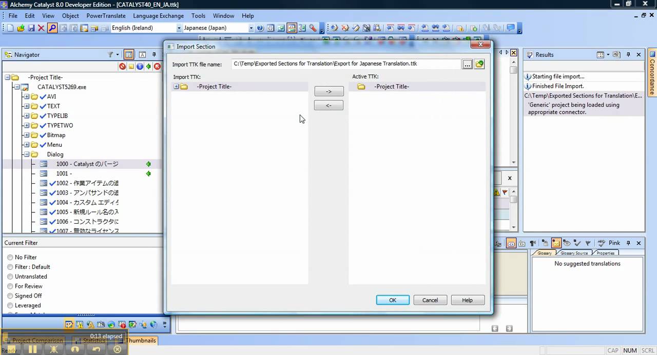 Importing a TTK Section in Catalyst