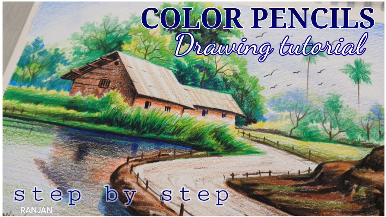 Colour pencil drawing nature // Easy color pencil drawing for beginners // Color pencil drawing