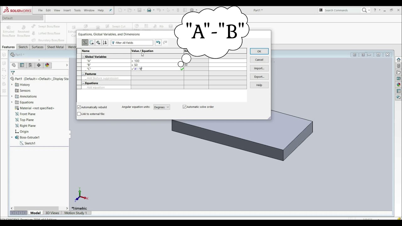 Solidworks Tutorial - Equations
