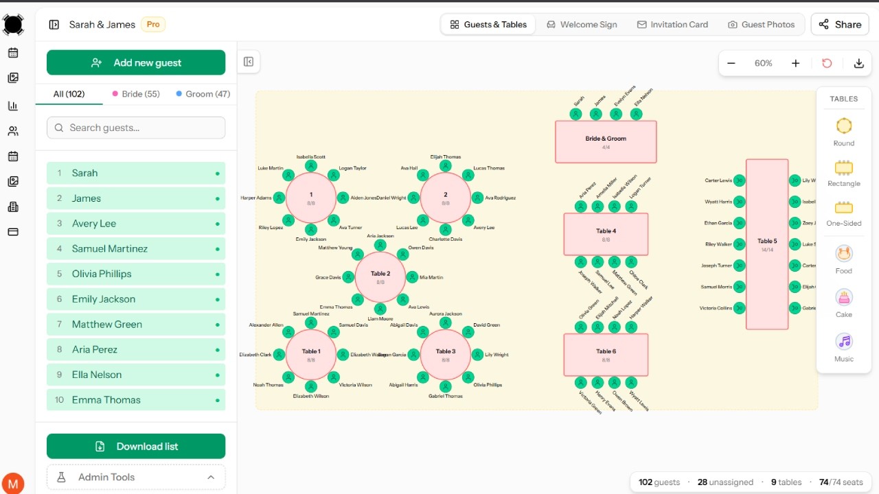 Wedding Seating Chart Made Easy — Free Online Tool | MySeatPlan