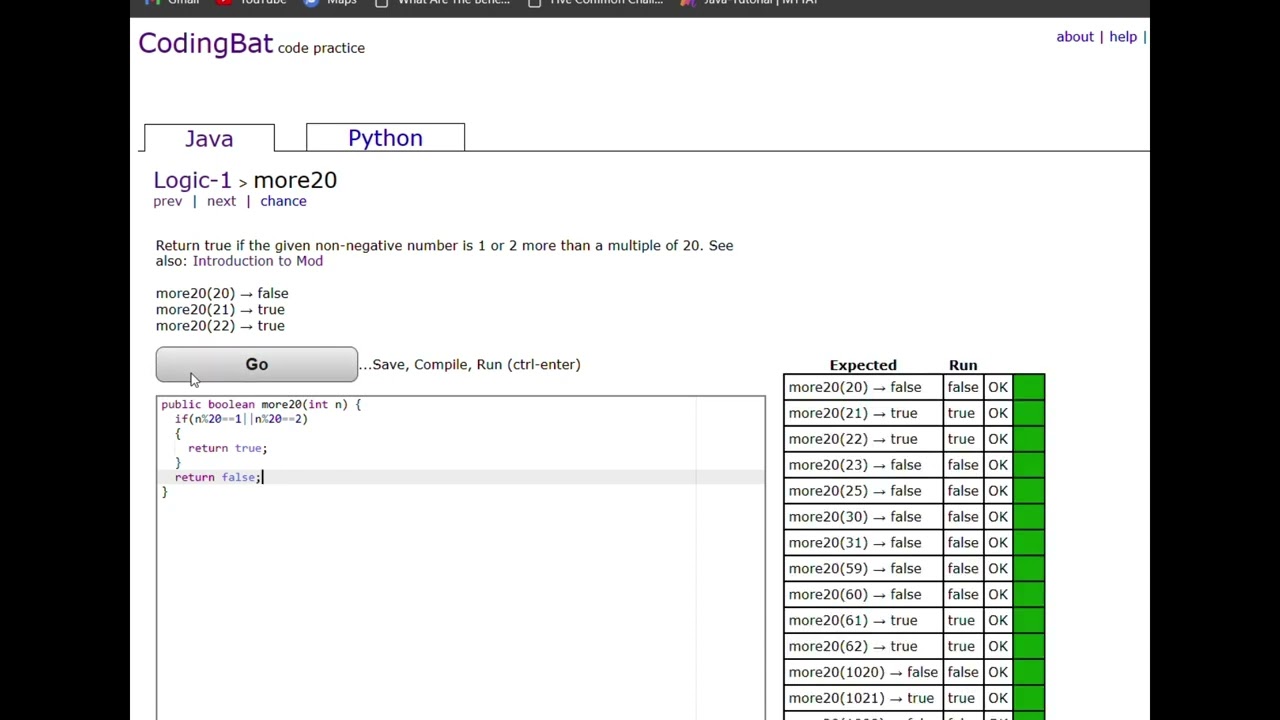 Codingbat more20 Java logic1