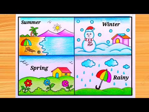 Four season drawing /Season sketch drawing for project /How to draw weather season drawing very easy