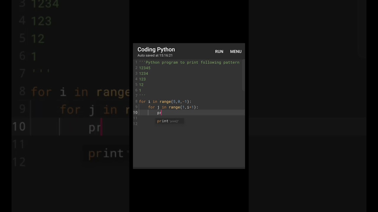 How to make inverted right traingle number pattern in Python?#ytshorts#pythontutorialsforbeginners