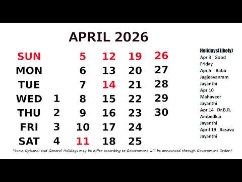 April Calendar 2026