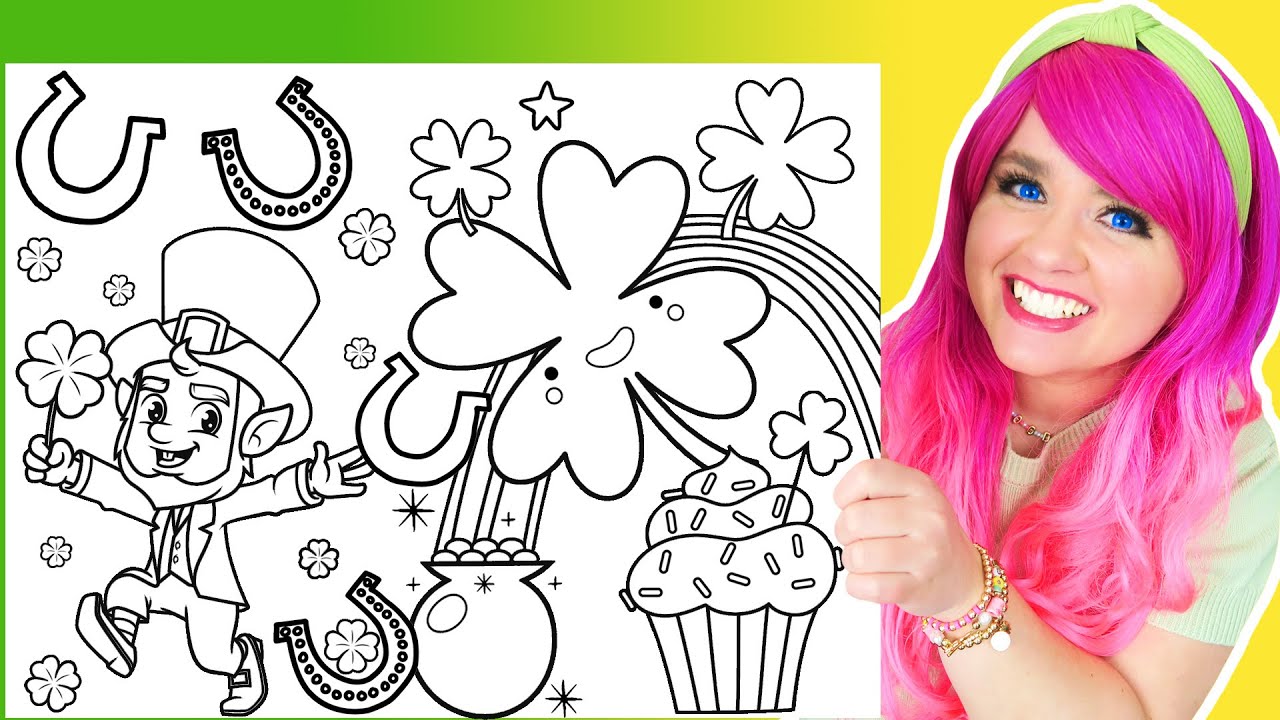 Coloring St. Patrick's Day Coloring Pages | Leprechaun, Rainbow, Shamrocks, Horseshoes & Cupcake