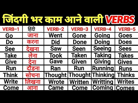 Verb forms v1 v2 v3 v4 v5 with Hindi meaning || Verb forms in English || V1 V2 V3 || Verb Forms