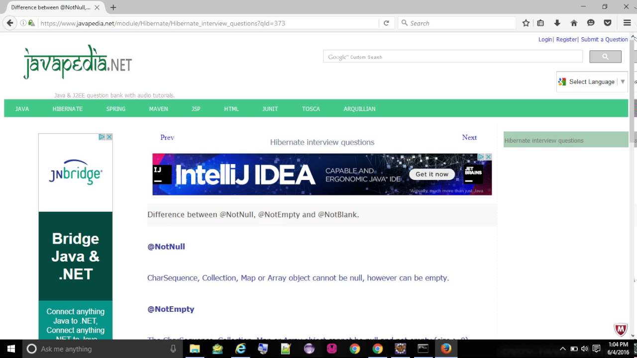 Difference between @NotNull, @NotEmpty and @NotBlank. - javapedia.net