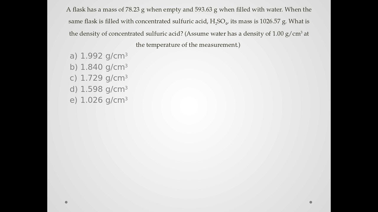 What is the density of concentrated sulfuric acid?