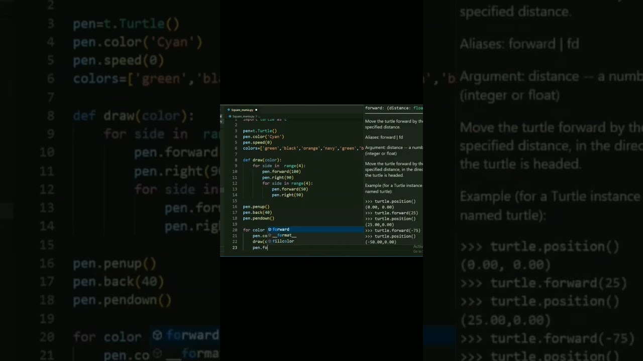 I was created spiral square mania using python turtle code 🤔