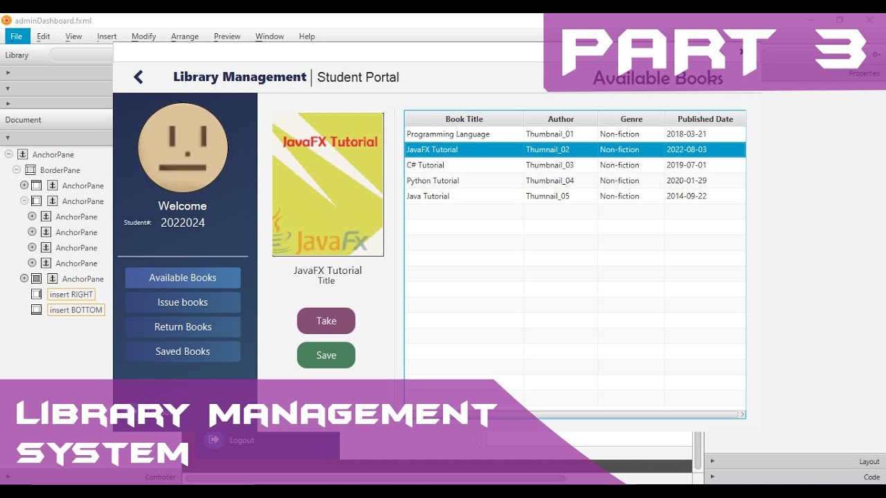 JavaFX Tutorial (PART 3/3)- Library Management System Application with (SOURCE CODE) in Java