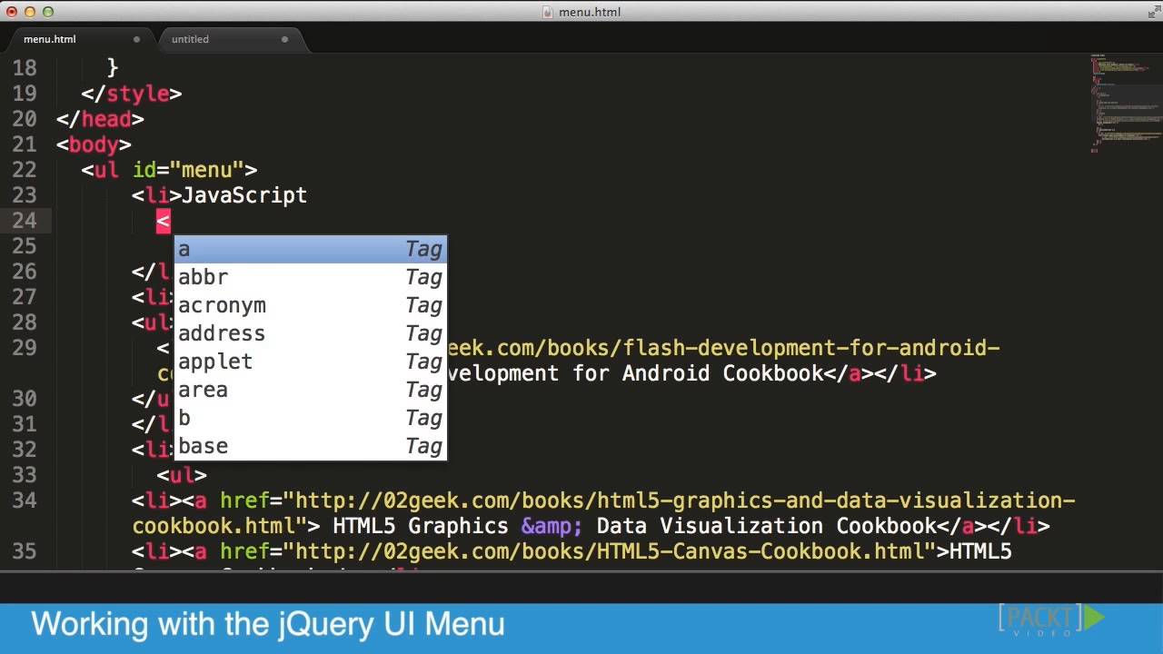 jQuery UI Development Tutorial: jQuery UI Menu | packtpub.com