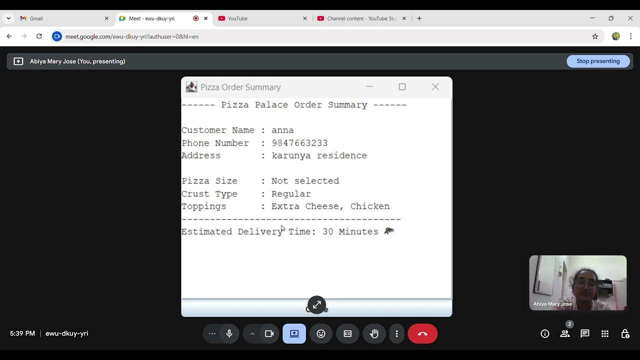 PIZZA ORDER FORM USING GUI