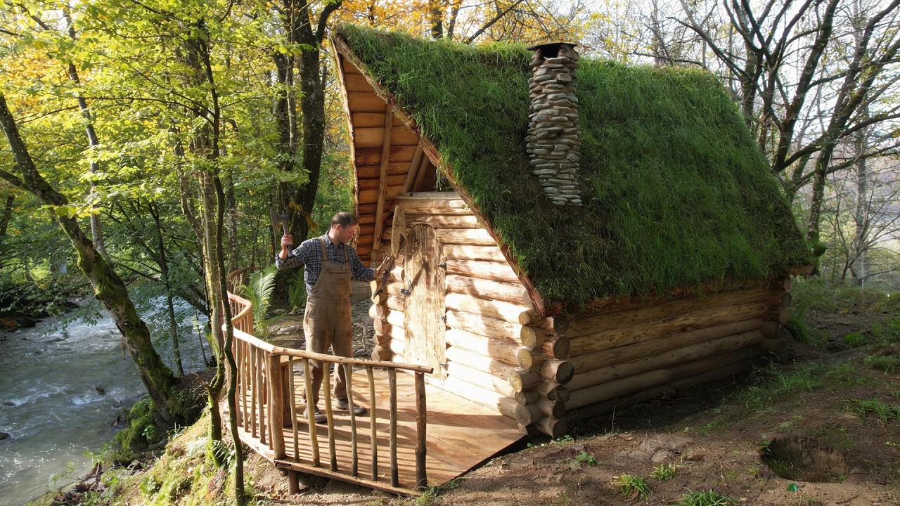 Building a Bushcraft Log Cabin in the Forest | Complete Build