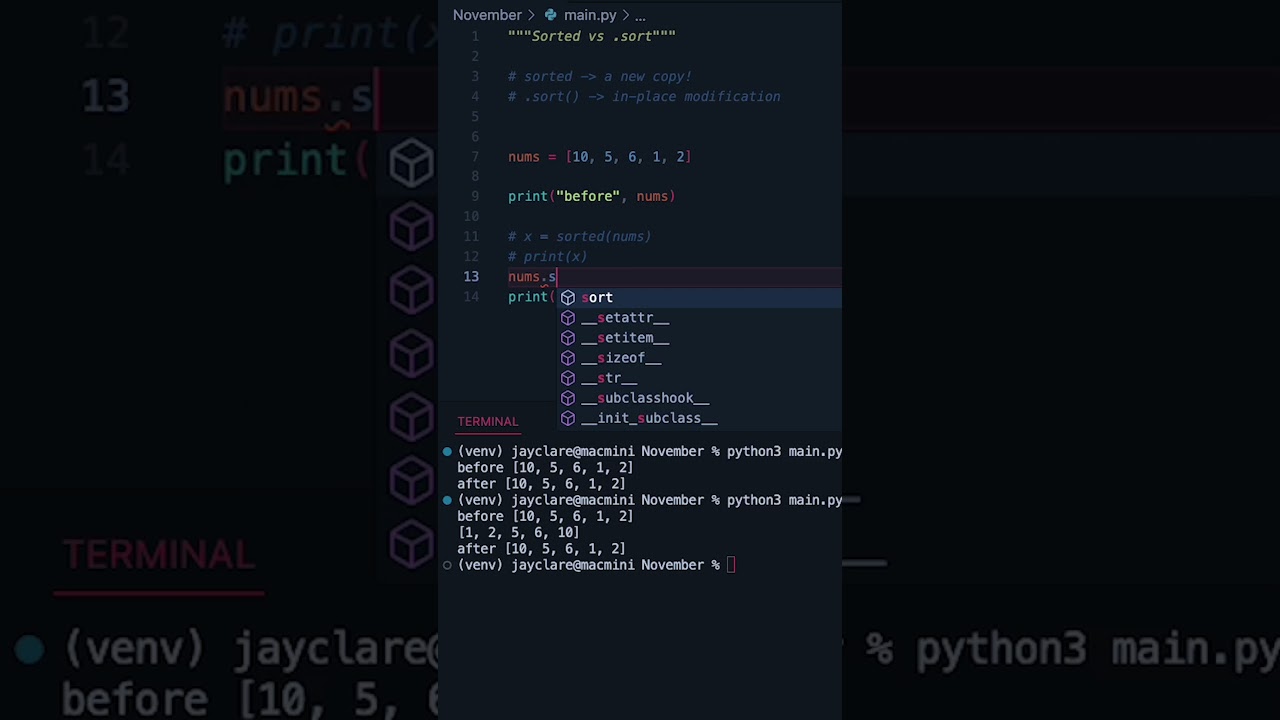 Python 3 |  Sorted Function vs .Sort() Method#coding #programming #python